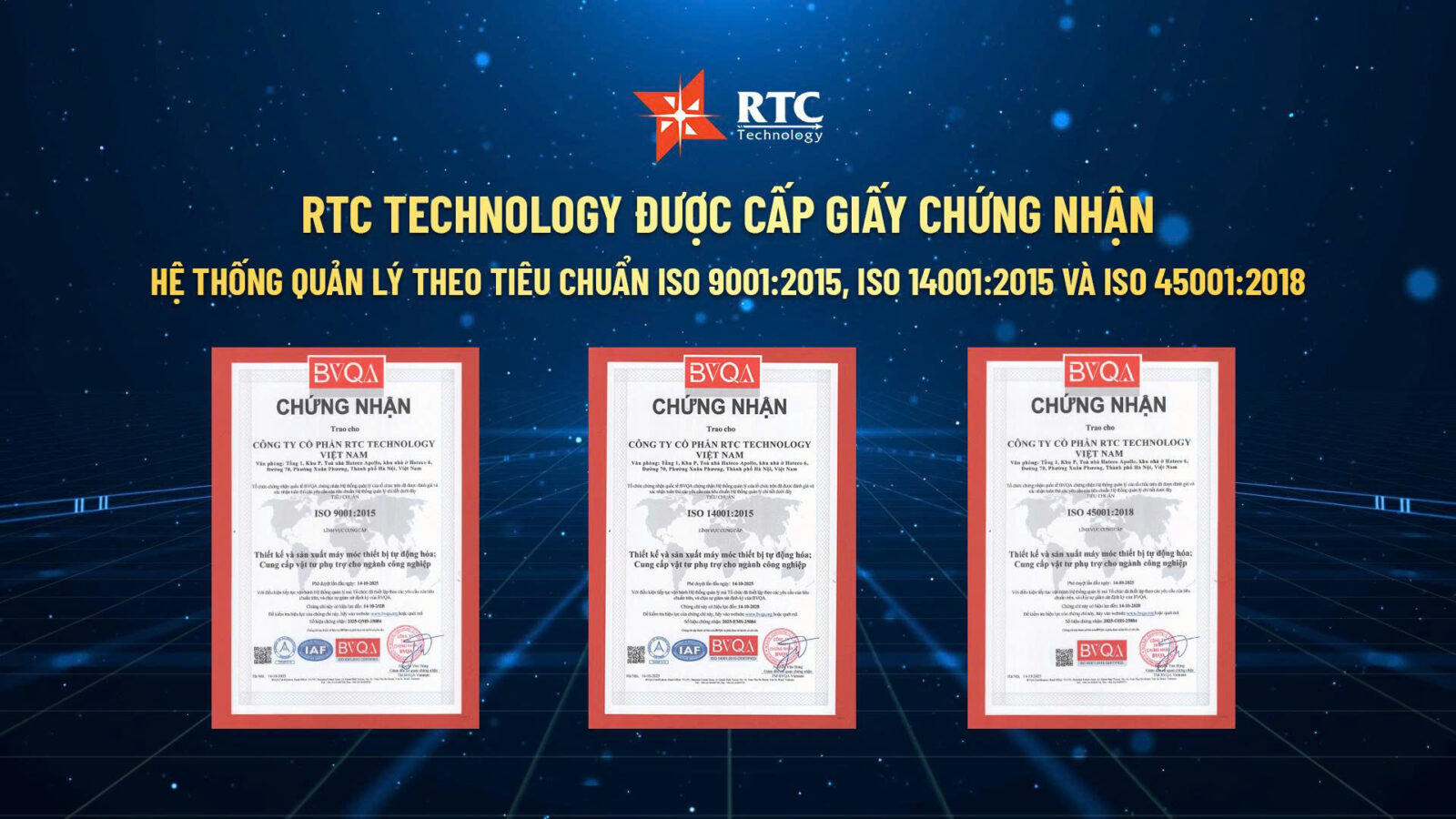 RTC Technology được cấp Giấy chứng nhận Hệ thống quản lý theo tiêu chuẩn ISO - Công ty cổ phần ...